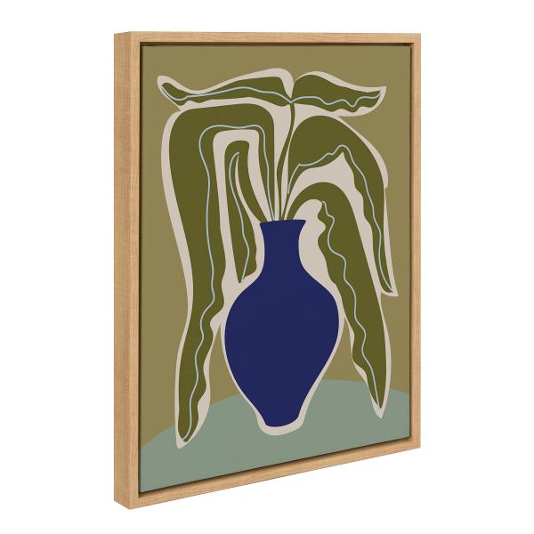 商品名: Kate and Laurel Sylvie 表情豊かな抽象的な観葉植物インク ブルー花瓶 フレーム入りキャンバスウォールアート The Creative Bunch Studio製 18x24インチ ナチュラル モダン 抽象的な...