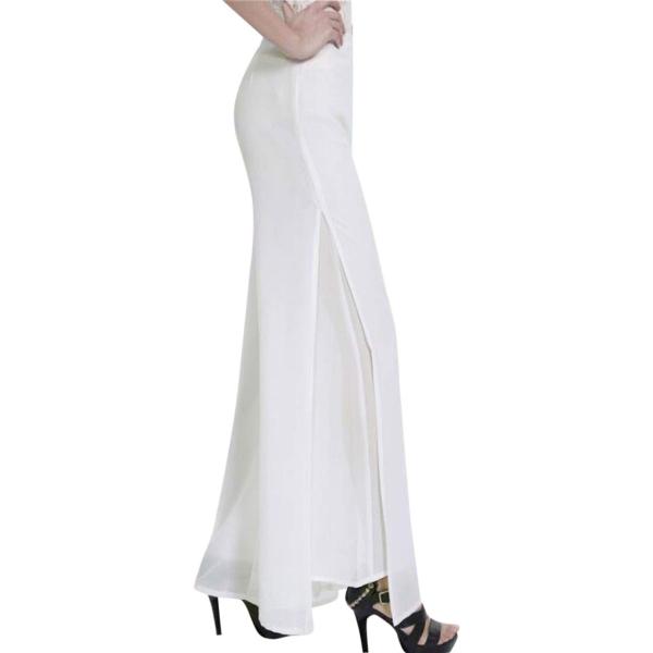 商品名:  Double Plus Open Womens Chiffon Gaucho Wide Leg Palazzo Pants Dressy Elastic Hight Waist Trousers White Split 18ブラ...