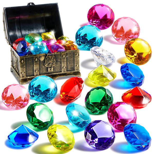 商品名:  Sloosh Diving Gems Pool Toys, 16 Big Colorful Diamond with Pirate Treasure Chest, Swim Dive Toy for Kids Underwate...