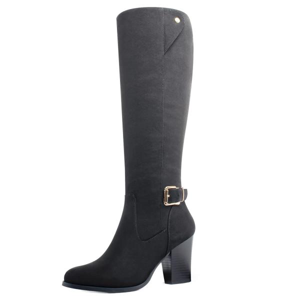 商品名:  DCMBLY Knee High Boots Women Chunky Heel Almoud Toes Full Side Zipper Boots with Super Elasticity Embroidering Shr...