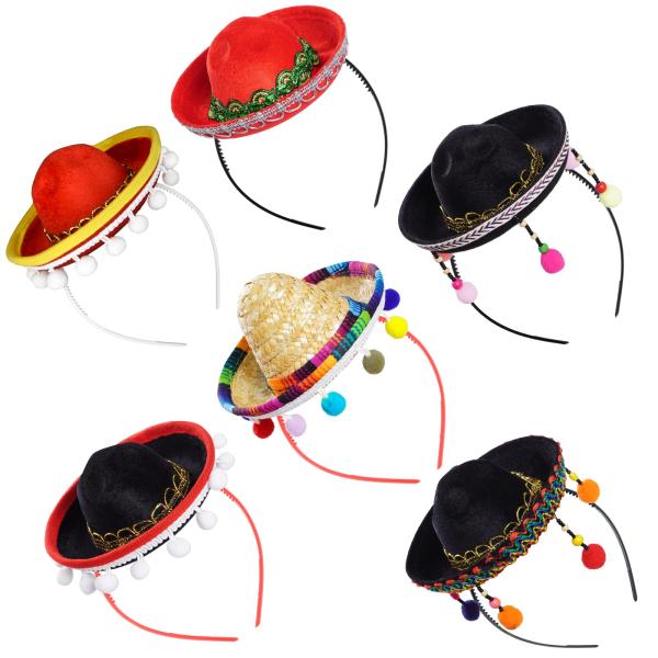 商品名:  HOVEOX 6Pcs Sombrero Headbands Fiesta Sombrero Party Hats Straw Sombrero Headband Hats Cinco De Mayo Fiesta Fabric...