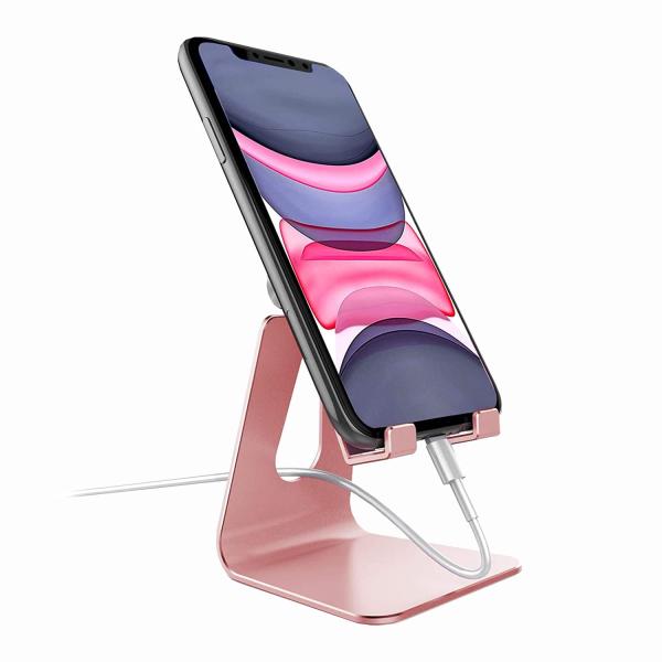 商品名: Xwyebo 半折式携帯電話ホルダー、デスクトップ置き用の安定したベース、携帯電話ホルダー、アルミデスクトップホルダー、オフィス、キッチン、すべての携帯電話に対応(ローズゴールド) xwyebo semi-Folded Mobil...