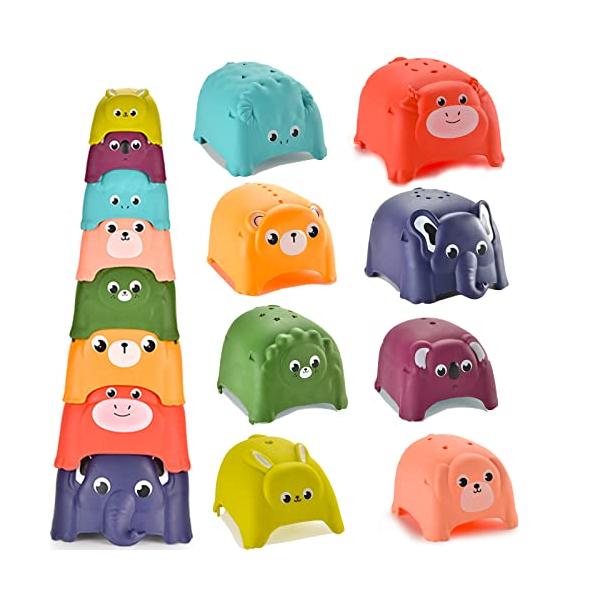 商品名: ベビーバススタッキングおもちゃ お風呂のおもちゃ バスタブゲーム ビーチ プールパーティー Hummigoo Animal Stacking Cups Bath Toys for Toddlers, 8PCS Nesting Cu...