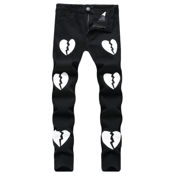 商品名:  Cambkatl Men's JeansStylish Broken Heart/Butterfly Printed Slim Fit Stretch Denim Pants Designer Fashion Streetwea...