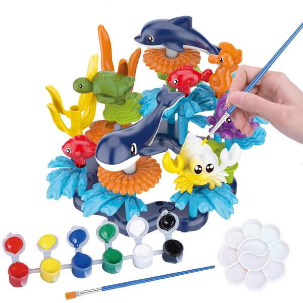 商品名:  KC Republic Ocean Reef Sea Creatures 37pcs Water Washable Painting &amp; Building Toy Set, Children's Activity Art...