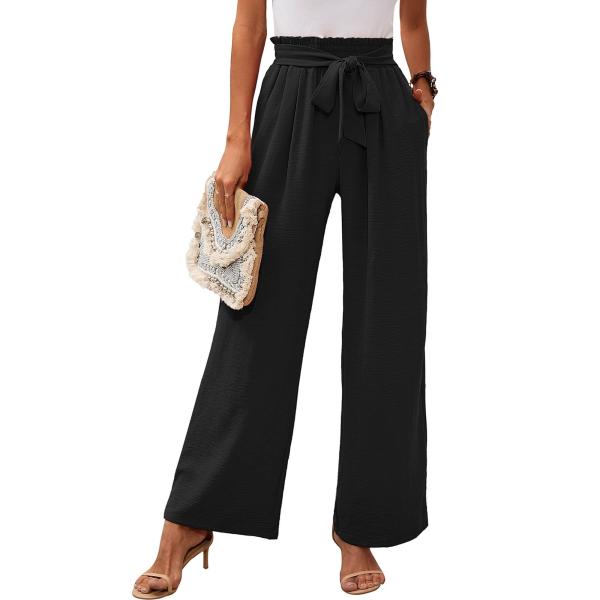 商品名:  Heymoments Women's Wide Leg Lounge Pants with Pockets Black Small Lightweight High Waisted Adjustable Tie Knot Loo...
