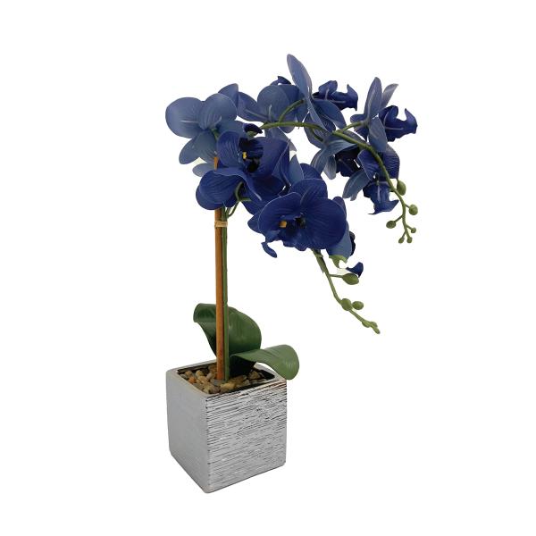 商品名: 鉢植えの人工蘭 つや消しメタリック花瓶 - 自然な外観の小石 生きているような葉 本物のような手触りの鮮やかな花びら ホームデコ オフィス パーティー バスルーム アウトドア パティオ 庭用 8.6 x 16.5インチ OneDe...