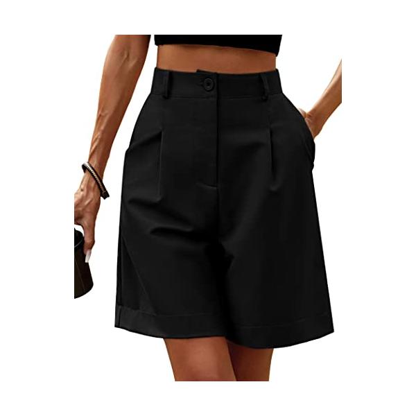 商品名:  HOTOUCH Womens Bermuda Shorts Casual Back Elastic Waist Wide Leg Shorts Knee Length Cargo Shorts with Pockets Blac...