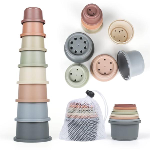 商品名: スタッキングカップ 赤ちゃんのおもちゃ 6~12か月 幼児 入れ子カップセット 男の子と女の子用 8個 積み重ね可能 お風呂のおもちゃ モンテッソーリ 教育ギフト 1 2 3歳の子供向け SKYWHALE Stacking Cup...