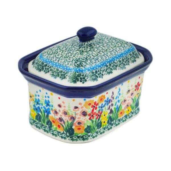 商品名:  Polish Pottery Mini Cake Box 4", Salt Box, made by Ceramika Artystyczna (Colors Of The Wind Theme) Signature UNIKA...