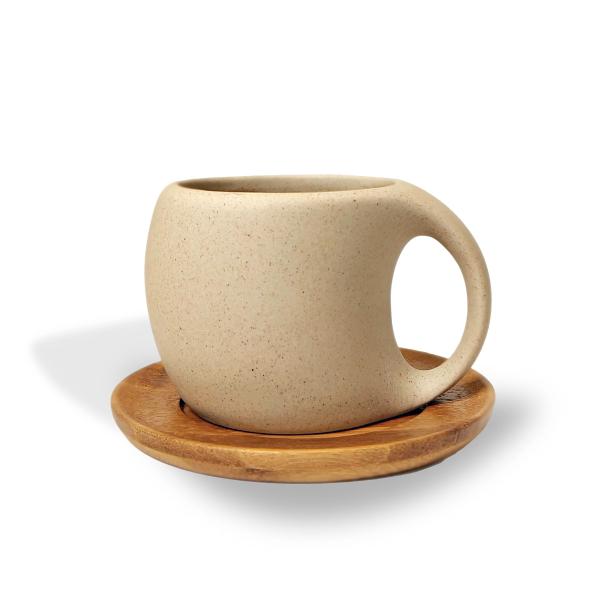 商品名:  QualGifts Ceramic Coffee and Tea Cup with Natural Acacia Wood Saucer (8 Oz), Best for Latte, Cappuccino, Tea or Es...