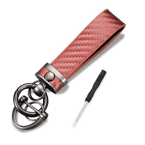 商品名: ASUBHA カーボンファイバーカーキーチェーン 本革カーキーチェーン ユニバーサルキーフォブキーチェーン 男女兼用, ピンク, 3.15*0.79inch ASUBHA Carbon Fiber Car Keychain, Ge...