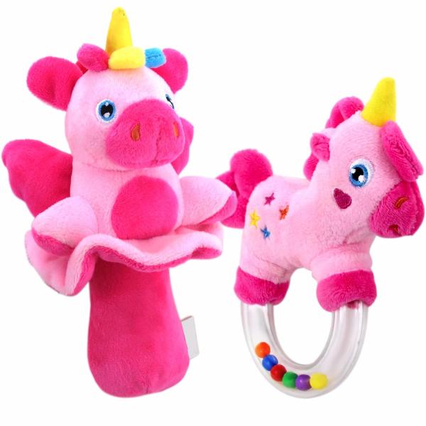 商品名:  Twocow Baby Rattles 2-Piece Set of Soft Baby Pink Horse and Angel Pig Animal Toys, 0-3-6-9-12 Month-Old Baby, New ...