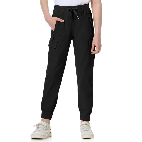 商品名:  EXARUS Girls Cargo Pants Kids Hiking Joggers Athletic Quick Dry Lightweight Pockets Drawstring High Waist Youth Bl...