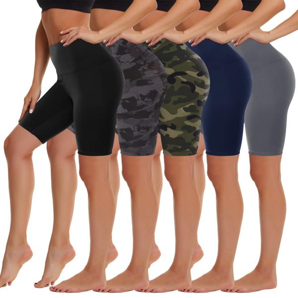 商品名:  5 Pack High Waist Biker Shorts for Women - 8" Soft Spandex Workout Yoga Running Athletic Shorts(Black/Grey/Navy/Bl...