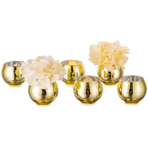 商品名: Glasseamゴールド花瓶 センターピース用 ラウンドフラワー花瓶 6個セット モダンなマーキュリーガラス花瓶 花用の小さなつぼみ テーブルセンターピース ダイニングルーム ウェディングデコレーション用 グリッターキャンドルホル...