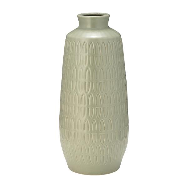 商品名:  15" Green Ceramic Vase - Carved Design Decorative Light Colored Table Vase for Home or Office Decor - Cucumber Gre...