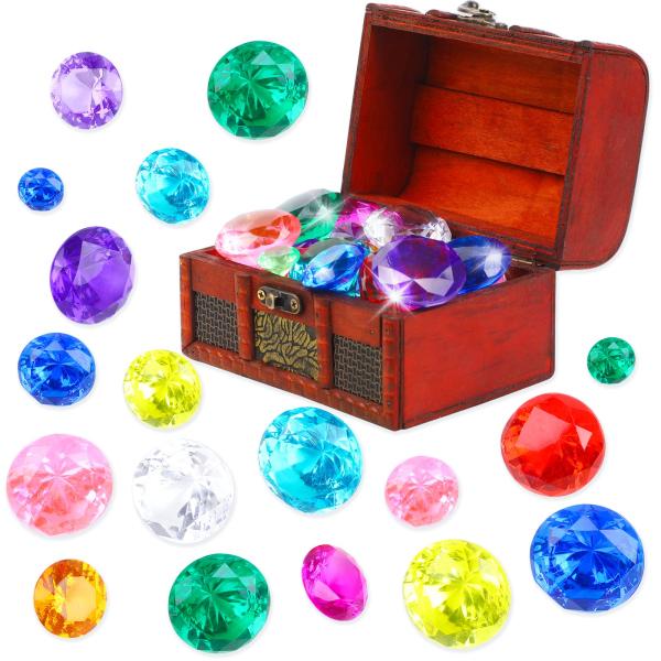 商品名:  CCINEE 40PCS Diving Gem Pool Toys, Colorful Diamond Set with Big Treasure Chest Pirate Box Underwater Gem Dive Thr...