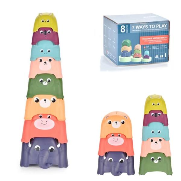 商品名:  Animal Stacking Cups Bath Toys for Toddlers, 8 Pcs Nesting Cup Set Learning Sorting and Building Blocks for Kids,M...