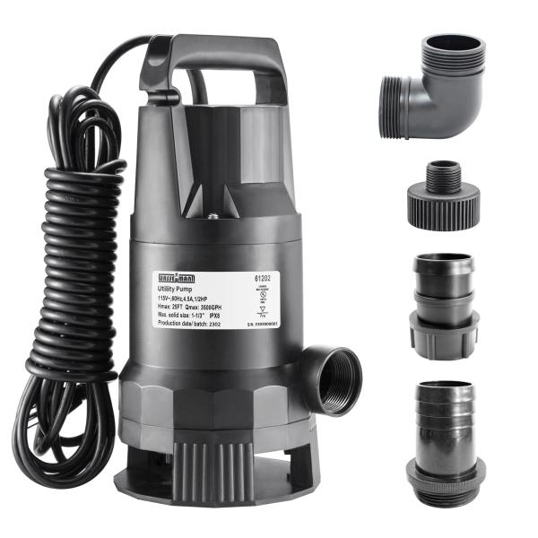 商品名:  WASSERMANN 1/2HP Water Pump,3500GPH Submersible Thermoplastic Utility Pump with 10 FT Power Cord,Electric Portable...