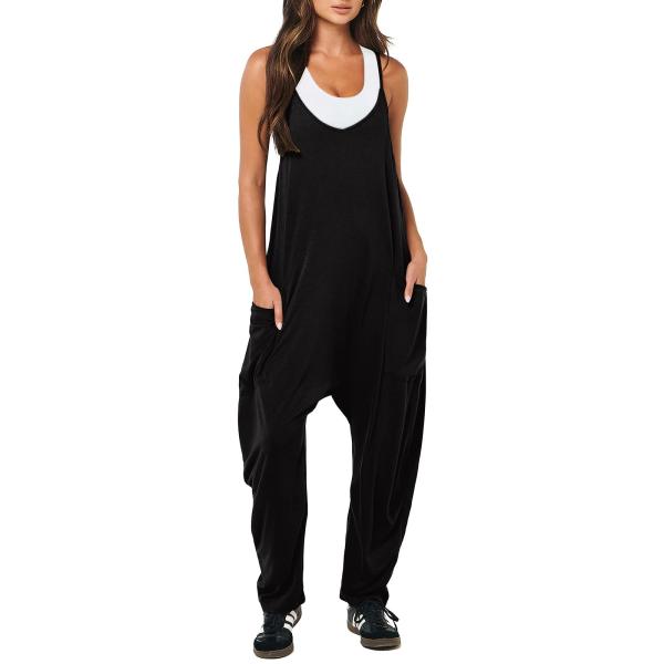 商品名: ANRABESS Women's Casual Loose Sleeveless Jumpsuits Adjustbale Spaghetti Strap V Neck Harem Long Pants Overalls with...