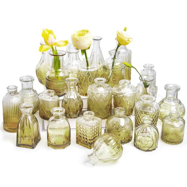 商品名: 24個 小さな花瓶(グリーン-24個) Green Bud Vases in Bulk 24, Vintage Vases for Flowers, Glass Bulk Bud Vases, Centerpiece Vases ...