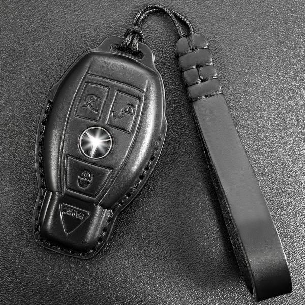 商品名: Yonmcfn メルセデスベンツキーフォブカバー 本革 キーチェーン付き レザーキーケース プロテクター C E S G-クラス CLS GLA GLC GLS 3/4ボタン スマートリモートキー(ブラック) Yonmcfn fo...