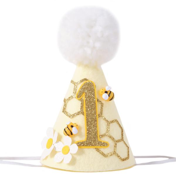 商品名:  SYESQL Bee 1st Birthday Cone Hat - Bee First Birthday Party Hat, Happy 1st Bee Day Hat, Girl Boy First Birthday Co...