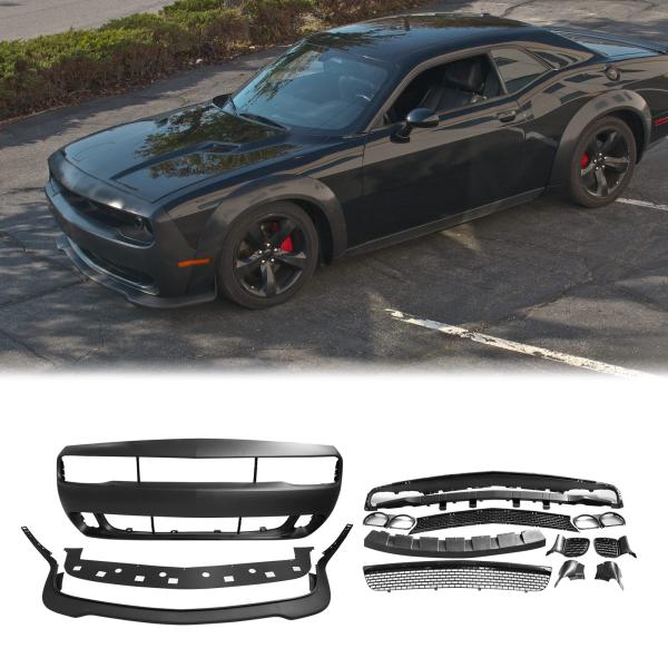 商品名: FREEMOTOR802 2008-2014 Dodge Challenger フロントバンパーカバー SRTスタイル 未塗装 PPバンパー 変換ボディキット 交換用 ヘルキャットスタイル フロントリップ付き FREEMOTOR8...