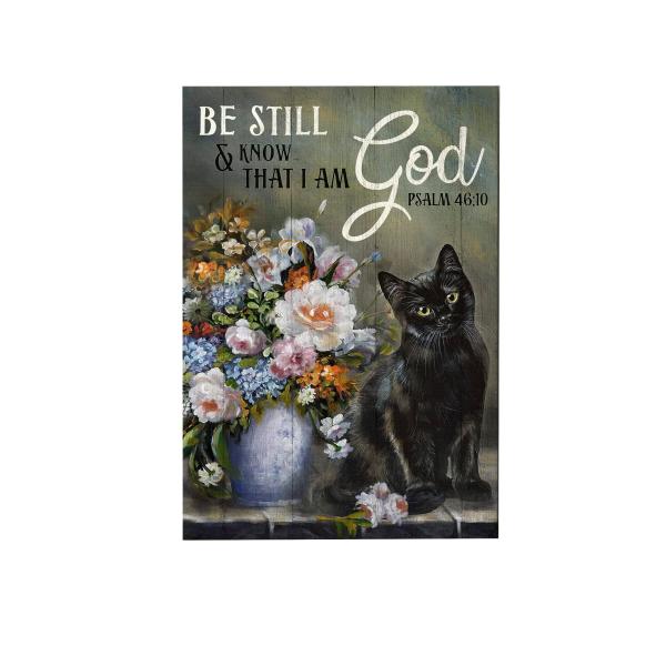 商品名:  Be still and know that I am God Canvas Painting Print Wall Art, Black cat painting, Flower vase, Still art, Christ...