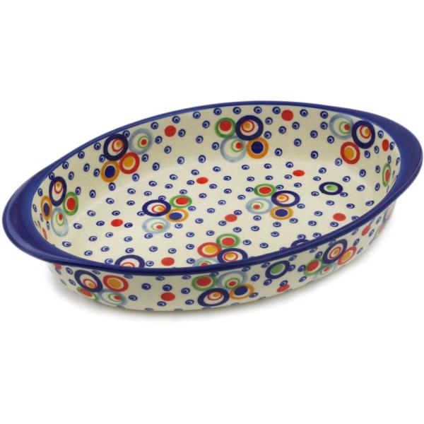 商品名: Authentic Polish Pottery 11 ?インチ オーバルベーカー ハンドル付き バブルマシンテーマ シグネチャー UNIKAT + 鑑定書付き Authentic Polish Pottery 11?-inch ...