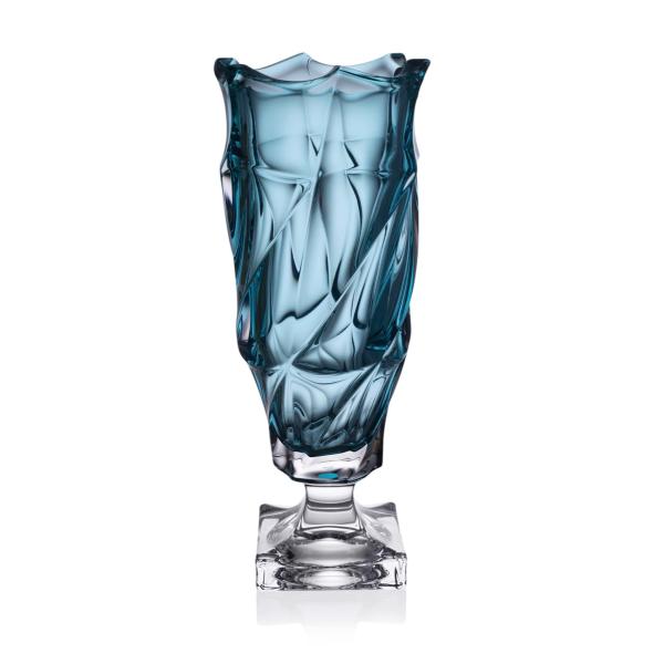 商品名:  Aquamarine-Blue Footed Vase 15 ", Flower Crystal Glass Vase, Home Decor, Centerpiece Bud vase, Czech Crystal Glass...