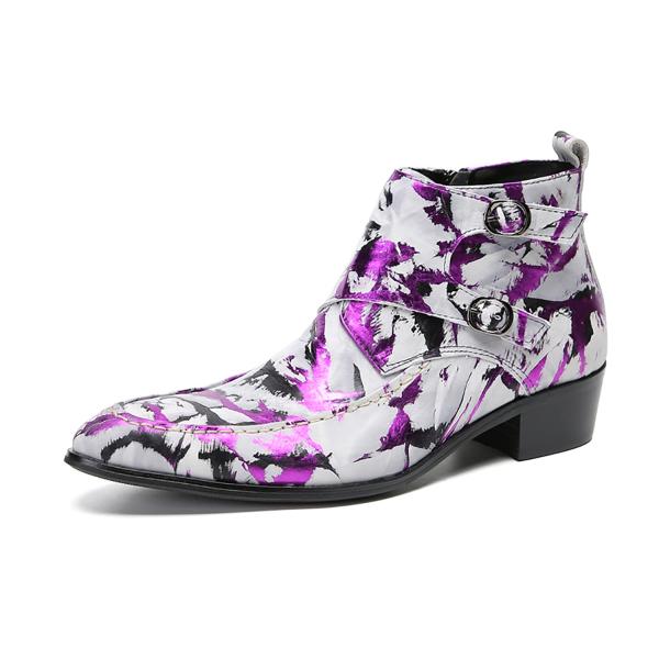 商品名:  Santimon Mens Genuine Leather Chelsea-Boots Bottes Novelty Fashion Pointed Toe Double Buttons Zipper Comfort Casua...