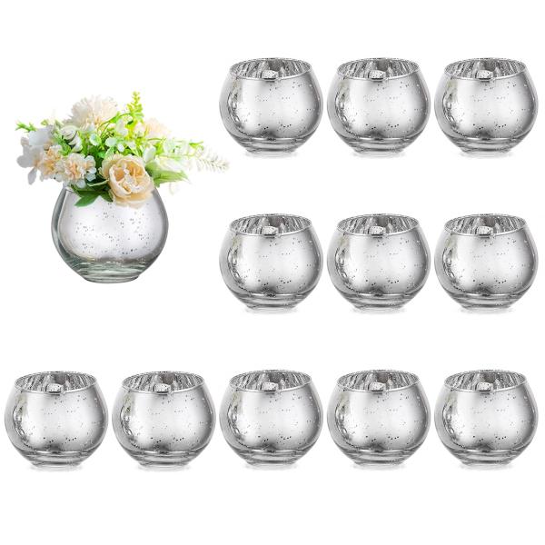 商品名: Hewory 小さなシルバーラウンド花瓶 センターピース用 キラキラボウル花瓶 キャンドルホルダー ティーライトやフローティングキャンドル用 キラキラミラー花瓶 結婚記念イベントパーティーテーブル装飾 12個 Small Silv...