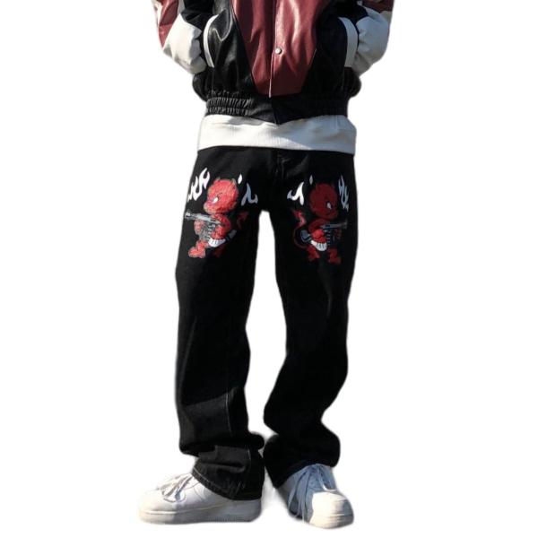商品名:  Mens Baggy Hip Hop Jeans Y2k Vintage Straight Denim Pants Grunge Devil Printed Jean Trousersブランド: FantasyGears商品サイ...
