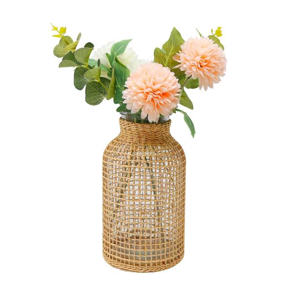 商品名: MDEOOSKY ストロー織りガラス花瓶 10.25インチ×3.93インチ×5.52インチ ボーホーガラス花瓶 カントリー風 素朴なスタイルの花瓶 フラワーアレンジメント用ガラス花瓶 ボトルの高さ(Bスタイル 10.25インチ) ...