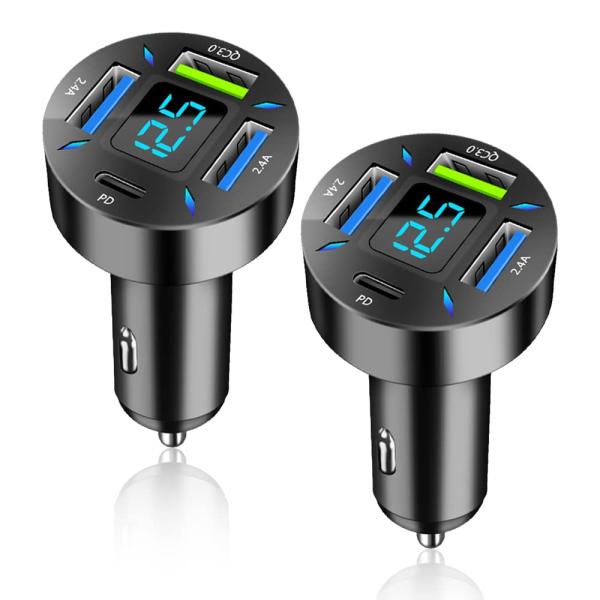 商品名:  2Pcs Car Charger 66W Super Fast Charging with USB C&amp;QC 3.0(Voltmeter&amp;LED Lights) Universal Quick Charge fo...