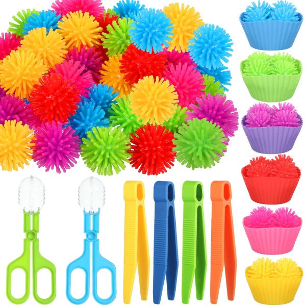 商品名:  Yaomiao 90 Pcs Fine Motor Skills Counting Sorting Sensory Bin Filler Toy Set Matching Game Include 72 Hedge Ball 4...