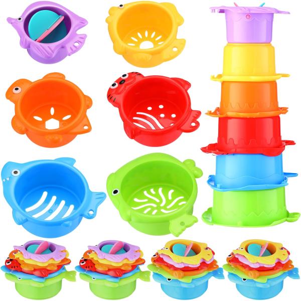 商品名: Lenwen 24ピース バスおもちゃ 積み重ねカップ 入れ子になった魚 お風呂用カップ ベビープール おもちゃ 安全 幼児 水のおもちゃ 幼児 子供 バスタブ シャワー プール ビーチ パーティー 詰め物 ゲームギフト Lenw...