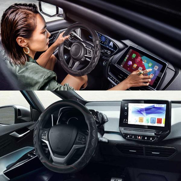 商品名: BubabyZZ ブラック カーハンドルカバー 3D ハニカム 滑り止め 通気性 快適 レザー カーアクセサリー オールシーズン対応 15インチ ほとんどの車にフィット BubabyZZ Black Car Steering Wh...