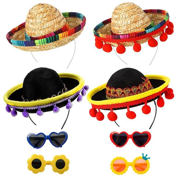 商品名:  Boxweer 4 PCS Cinco De Mayo Sombrero, Fiesta Party Decorations, Sombrero Party Hats with 4 Sunglasses for Mexican ...