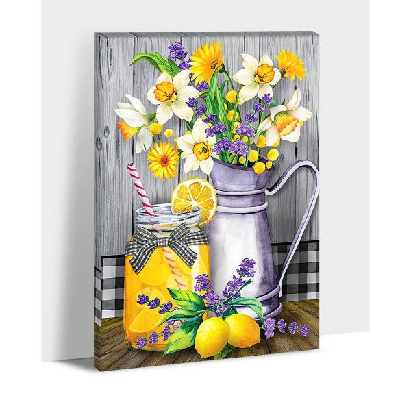 商品名: 素朴なキッチンウォールアート - キッチン花瓶の写真 農家 ダイニングルーム 壁装飾 ヴィンテージキッチンフラワー キャンバスプリント キッチンペインティング フレームアートワーク カントリーホームデコレーション用 18x24イン...