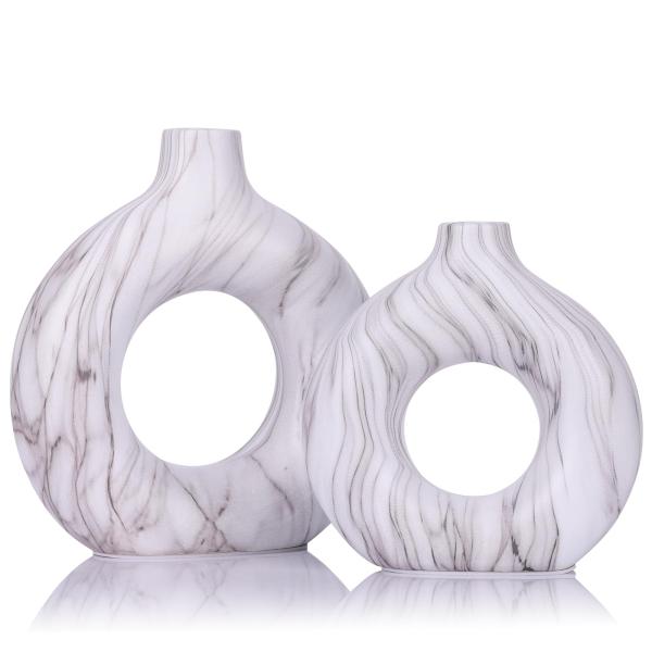 商品名: セラミック中空花瓶 2個セット 大理石 装飾花瓶 素朴な農家 家の装飾 モダン ミニマリスト 美しい小さな花瓶 パンパスグラスのセンターピース用 - リビングルーム、ディナーテーブル、寝室に最適 Ceramic Hollow Va...