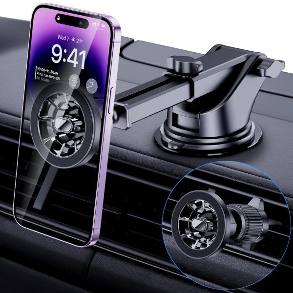 商品名: PGU MagSafeカーマウント用 [強力なマグネット] 3イン1 ユニバーサル磁気電話ホルダー 車のダッシュボード/フロントガラス/通気口用 車の電話ホルダーマウント iPhone 14 13 12 Pro Max Plus ...
