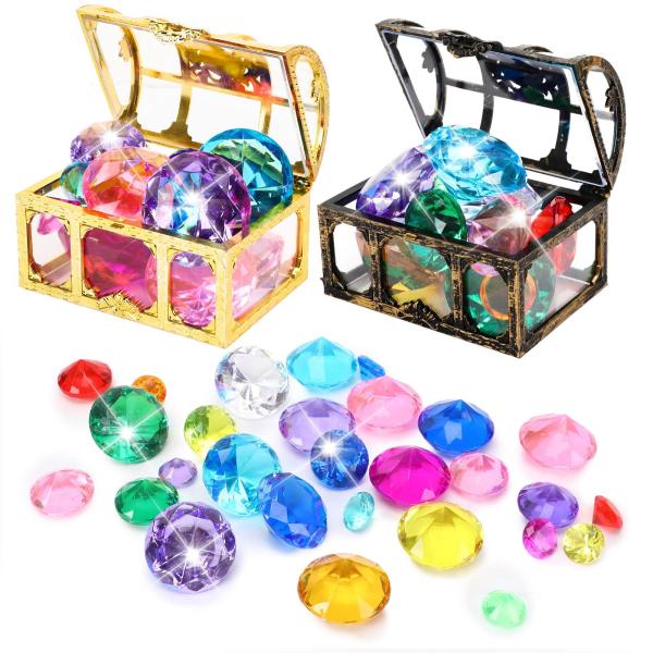 商品名:  MARFOREVER 26 Pcs Diving Gem Pool Toys - 24 Colorful Big Acrylic Diamond Pool Gem Set with 2 Treasure Chest Pirate...