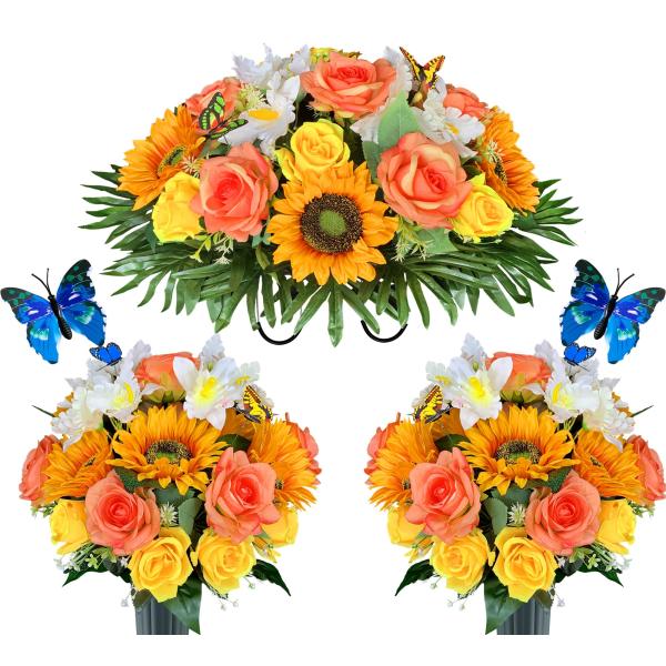 商品名: 墓地用ヘッドストーンフラワーサドル HENOMO Artificial Cemetery Flower with Vase,Headstone Flower Saddle, Non-Bleed Colors, Grave Arra...