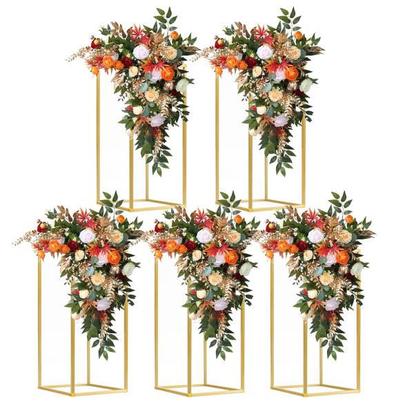 商品名: Flyhill 5個 高さ31?インチ ゴールド花瓶 メタルコラムスタンド ロードリード 幾何学的 センターピース テーブル用 フロア花瓶 装飾 トールフラワーラック ホームイベントパーティー ウェディングデコレーション レセプシ...