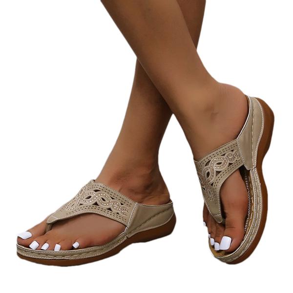 商品名:  Orthopedic Sandals for Women Arch Support Slip On Flip Flops Casual Comfortable Wedge Sandals Vintage Flip Flopsブラ...