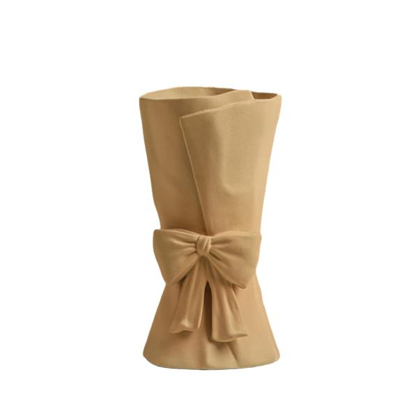 商品名: クリエイティブセラミック花瓶 フローラルセット ホーム リビングルーム ダイニングテーブル 装飾 オフィスの装飾 ホームテーブル ガーデン クリエイティブギフト 弓 ハンドブーケウェア (アプリコットグレーとイエロー) creat...