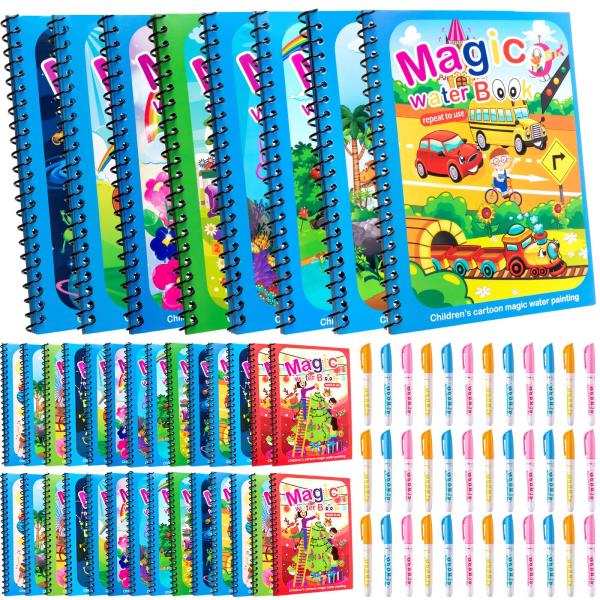 商品名:  36 Pack Water Coloring Books for Toddlers with 36 Pens, Reusable Water Reveal Coloring Book Doodle Travel Toys 1-4...